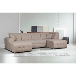 Wohnlandschaft Home Affaire, B:297cm H:85cm T:163cm, beige, 100% Polyester, Sofas, "Nosia U-Form", incl. 2 Zierkissen, mit feiner Steppung