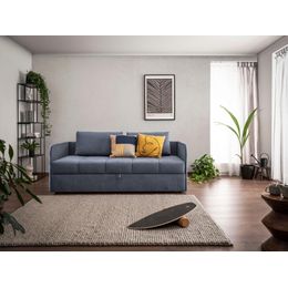 Schlafsofa Alina, B:209cm H:73cm T:95cm, blau, Chenille EQE (100% Polyester), Jugendzimmer, Sofas, "Marla", inkl. Stauraum und 2 R&uuml;ckenkissen