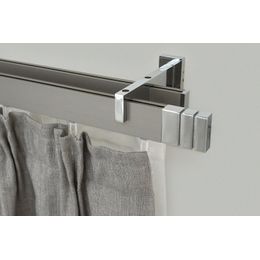 Gardinenstange Garesa, L:420cm, silber, Aluminium, Wohnzimmer, Gardinenstangen, "FLAT", Rechteckprofil, Wandmontage, perfekter Lauf, modern,