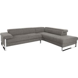 Ecksofa W.Schillig, B:281cm H:71cm T:230cm, grau, Flachgewebe S22 (100% Polyester);Stoff S37 (100% Polyester);Longlife Xtra-Leder Z59: Glattleder mit