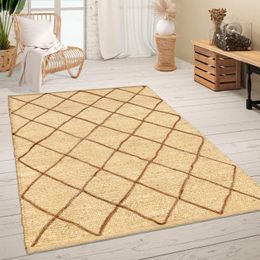 Teppich Paco Home, B:240cm H:13mm L:340cm, beige, Jute, Wohnzimmer, Teppiche, "Skive 685", handgeflochten, Rauten Muster, Naturfaser, auch als L&auml;ufer