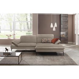 Ecksofa W.Schillig, B:294cm H:87cm T:185cm, braun, Chenille-Flachgewebe R66 (85% Polyester, 15% Nylon);Longlife Xtra-Leder Z59: Glattleder mit