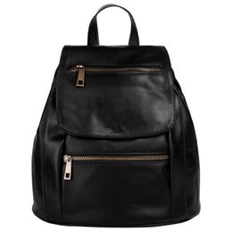 Samantha Look Damen Cityrucksack, schwarz, Leder, Rindsleder, beschichtet, leicht gl&auml;nzend, Rucks&auml;cke, echt Leder, Made in Italy