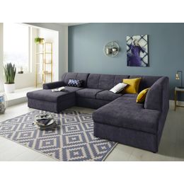 Wohnlandschaft DOMO collection, B:320cm H:78cm T:213cm, blau, Sofas, "Topper, elegant und zeitlos, komfortabel, U-Form", wahlweise mit Bettfunktion