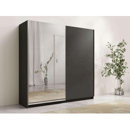 Kleiderschrank Home Affaire, B:200,6cm H:207cm T:61,5cm, grau, Melamin, Schlafzimmer, Schr&auml;nke, "Kleiderschrank Fresno mit 5 Einlegeb&ouml;den, Spiegel