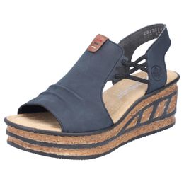 Rieker Damen Keilsandalette, Gr. 41, blau, Nubuklederimitat, Schuhe, Sommerschuh, Sandale, Keilabsatz, mit seitlichen Stretchb&auml;ndern