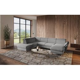Wohnlandschaft Home Affaire, B:334cm H:85cm T:227cm, grau, 100%Polyester, Sofas, "Calypso U-Form", wahlweise mit motorischer Relaxfunktion