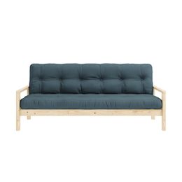 Schlafsofa Karup Design, B:205cm H:79cm T:95cm, blau, Matratzenmaterialzusammensetzung: Futonmatratze mit Knopfheftung, H&ouml;he 14 cm, aus recyceleten