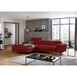 Ecksofa W.Schillig, B:303cm H:70cm T:193cm, rot, Longlife Xtra-Leder Z59: Glattleder mit modischer Pr&auml;gung. Hautst&auml;rke 0, 9 - 1, 1 mm, Wohnzimmer,