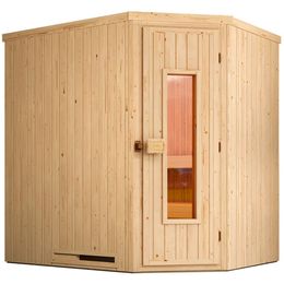 Weka Sauna "Element-Ecksauna VARBERG 1", Saunaofen, integrierte Steuerung, 5,4 kW, beige, Saunen, vorgefertigte Elemente, isolierte Holzt&uuml;r