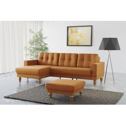Sit & More Ecksofa SIT & MORE, B:279cm H:90cm T:167cm, gold, 100% Polyester, Wohnzimmer, Sofas, "Orient 5 L-Form", mit Strass-Stein, wahlweise mit Bettfunktion