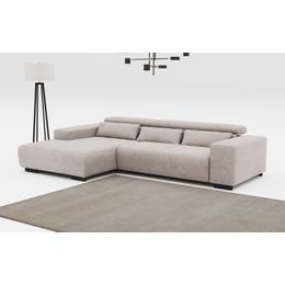 Ecksofa COTTA, B:304cm H:71cm T:186cm, grau, 100% POLYESTER (PES), Wohnzimmer, Sofas, "Side L-Form, mit Kopfteilverstellung & 3 Nierenkissen",
