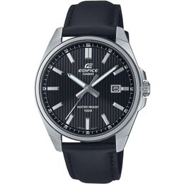 CASIO EDIFICE Herren Quarzuhr, schwarz, Armbanduhren, Armbanduhr, Herrenuhr, analog, Datum, Lederarmband