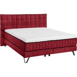 Boxspringbett, B:202cm L:212cm, rot, SET ONE BY Musterring, 100% Polyester, Jugendzimmer, Komplettbetten, "Baldwin", mit Duo-Matratze, Kopfteil mit