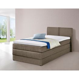 Boxspringbett Hapo, braun, Kopfteil, seitliche Unterbox und Obermatratze sind mit pflegeleichtem Feinstrukturstoff in Leinenoptik (100% Polyester)