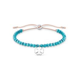 Thomas Sabo Damen Armband "t&uuml;rkise Perlen mit Kleeblatt, A1983-905-17-L20V", 20, Nylon Silber 925 (recycelt), bunt, Nylon, Silber 925 (recycelt),