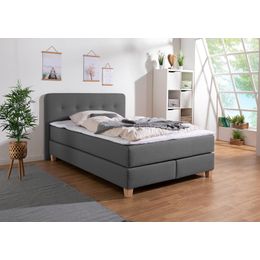 Boxspringbett Home Affaire, B:153cm L:227cm, grau, Struktur fein (100% Polyester);Samtstoff (100% Polyester), Komplettbetten, "Fargo", in &Uuml;berl&auml;nge