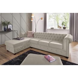 Chesterfield-Sofa Home Affaire, B:255cm H:72cm T:171cm, beige, Sofas, "New Castle L-Form", hochwertige Knopfheftung in Chesterfield-Design, B/T/H: