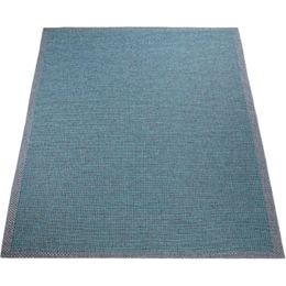 Teppich Paco Home, H:4mm &Oslash;:160cm, blau, Polypropylen, Wohnzimmer, Teppiche, "Quebec 135", Flachgewebe, meliert, mit Bord&uuml;re, In- und Outdoor geeignet