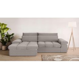 Ecksofa Home Affaire, B:274cm H:106cm T:203cm, grau, 100% Polyester, Wohnzimmer, Sofas, "ALVERIE mit Recamiere, moderne Steppung, Ma&szlig;e: B/T/H