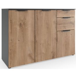 Kombikommode wimex, B:122cm H:84cm T:41cm, schwarz, Spanplatte, Schlafzimmer, Sideboards, "Level by fresh to go", 3-t&uuml;rig mit 2 Schubladen,