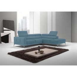Ecksofa Egoitaliano, B:268cm H:97cm T:226cm, blau, Luxus-Microfaser (100% Polyester) Leder &raquo;BULL&laquo; (echtes Rindsleder). Geschliffenes, pigmentiertes