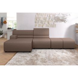 Ecksofa Egoitaliano, B:384cm H:80cm T:98cm, braun, Luxus-Micofaser Lederoptik (100% Polyester) ist ein neues technisches Gewebe mit einem visuellen
