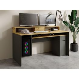 Schreibtisch Home Affaire, B:160cm H:91cm T:70cm, grau, Jugendzimmer, Tische, "Peoria", Gamingtisch mit Schublade und Monitoraufsatz, Breiten 160 x