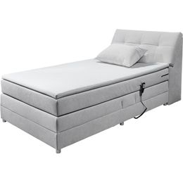 Boxspringbett, B:122cm L:236cm, grau, ED EXCITING DESIGN, Polyester, Jugendzimmer, Komplettbetten, "Toulouse", inkl. Motor, inkl. Stauraum im Kopfteil