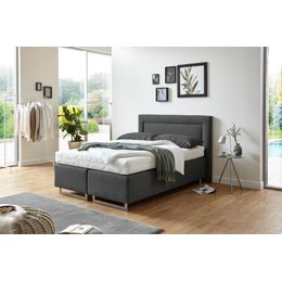 Boxspringbett, grau, Westfalia Schlafkomfort, Bezug Unterbox und Kopfteil: Feinstrukturstoff (77% Polyester, 23% Viskose);Bezug Obermatratze 100%