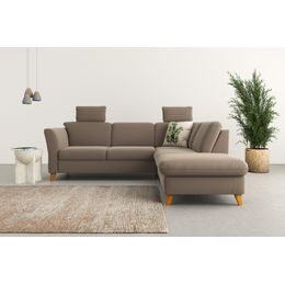 Ecksofa Home Affaire, B:252cm H:86cm T:213cm, beige, 100% Polyester, Wohnzimmer, Sofas, "Trelleborg L-Form", Federkern-Polsterung, wahlweise mit