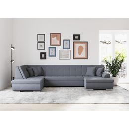 Wohnlandschaft DOMO collection, B:364cm H:83cm T:201cm, grau, 95% Polyester, 5% Nylon, Sofas, "Treviso incl. Zierkissen, moderne Steppung, XXL: