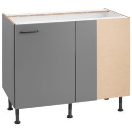 Eckunterschrank Optifit, B:100cm H:87cm T:58,4cm, grau, Holzwerkstoff, K&uuml;che, Schr&auml;nke, "Elga", mit Soft-Close-Funktion, h&ouml;henverstellbaren F&uuml;&szlig;e,
