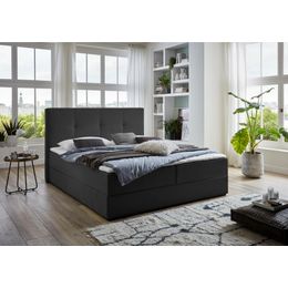 Boxbett, B:165cm L:214cm, grau, ATLANTIC HOME COLLECTION, Bezug Bettbox und Obermatratze: Strukturstoff (90% Polyester, 10% Nylon);Topper: Jersey