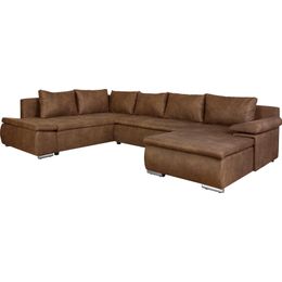 Wohnlandschaft Home Affaire, B:325cm H:83cm T:229cm, braun, 100% Polyester, Sofas, "Acra U-Form", mit Bettfunktion und Bettkasten, in Mattenoptik