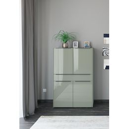 Highboard, B:92cm H:140cm T:42cm, gr&uuml;n, SET ONE BY Musterring, Glas, Holzwerkstoff, Wohnzimmer, Sideboards, "Reno", Mit Gleitern und in verschiedenen