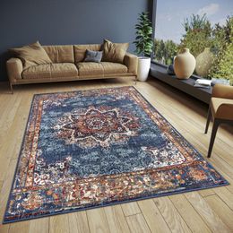 Teppich Hanse Home, B:57cm H:8mm L:90cm, blau, Jute, Polyester, Polypropylen (PP), Wohnzimmer, Teppiche, "Maderno", L&auml;ufer, Orientalisch, Kurzflor,