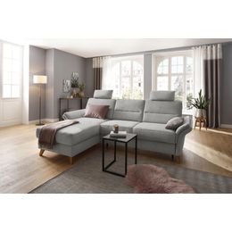 Ecksofa Home Affaire, B:252cm H:90cm T:162cm, grau, 100% Polyester, Wohnzimmer, Sofas, "Westerland L-Form", Federkern-Polsterung, wahlweise mit