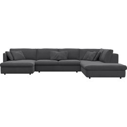 Wohnlandschaft FLEXLUX, B:399cm H:84cm T:272cm, grau, 100% Polyester, Sofas, "Lovane, u-Form, bequem und komfortabel", Weich & anschmiegsam, gro&szlig;e