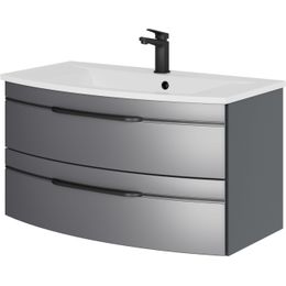 Waschtisch SAPHIR, B:91cm H:50,2cm T:50,1cm, grau, Badezimmer, Waschtische, "Serie 7045 Mineralmarmor-Waschtisch und Unterschrank, 91 cm breit",