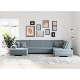 Wohnlandschaft DOMO collection, B:364cm H:83cm T:201cm, gr&uuml;n, 100% Polyester, Sofas, "Treviso incl. Zierkissen, moderne Steppung, XXL: B/T/H: