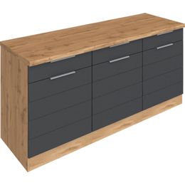 Unterschrank KOCHSTATION, B:180cm H:86cm T:60cm, grau, MDF, K&uuml;che, Schr&auml;nke, "KS-Luhe", 180 cm breit, f&uuml;r viel Stauraum, MDF-Fronten mit waagerechter