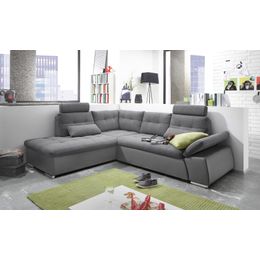 Ecksofa, B:260cm H:103cm T:219cm, grau, ED EXCITING DESIGN, Lederl.: 40% Polyurethan, 40% Polyvenylchlorid; 20% Polyester;Sumatra: 100% Polyester,