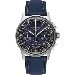 BAUHAUS Damen Chronograph "G38", blau, Armbanduhren, Quarzuhr, Armbanduhr, Herrenuhr, Made in Germany, Lederarmband, analog