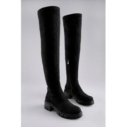 ANISTON SHOES Damen Overkneestiefel, Gr. 39, schwarz, Textil, Veloursleder, Schuhe, zum Schlupfen, mit kurzem Innen-Rei&szlig;verschluss - NEUE KOLLEKTION
