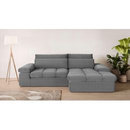 Ecksofa Home Affaire, B:274cm H:106cm T:203cm, grau, 100% Polyester, Wohnzimmer, Sofas, "ALVERIE mit Recamiere, moderne Steppung, Ma&szlig;e: B/T/H