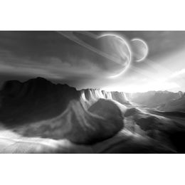 papermoon Fototapete "Landschaft Schwarz & Wei&szlig;", B/L: 4,5m x 2,8m, Bahnen: 9 Stk., schwarz, Schlafzimmer, Tapeten