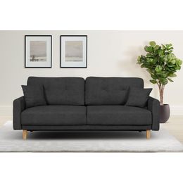 3-Sitzer Home Affaire, B:215cm H:89cm T:100cm, schwarz, 100% Polyester, Sofas, "TRIPLO optionale Schlafsofa mit Bettkasten, Ma&szlig;e B/T/H: 215/100/89