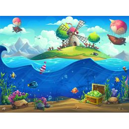 papermoon Fototapete "UNTERWASSER PIRATENSCHIFF", B/L: 3,5m x 2,6m, Bahnen: 7 Stk., bunt, Schlafzimmer, Tapeten