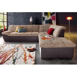 Ecksofa DOMO collection, B:271cm H:76cm T:232cm, braun, Kunstleder SOFTLUX / Struktur (90% Polyester, 10% Polyacryl);Luxus-Microfaser (100%